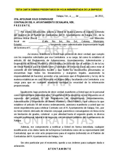 Carta Responsiva Contratistas 2011 Pdf Información Del Gobierno