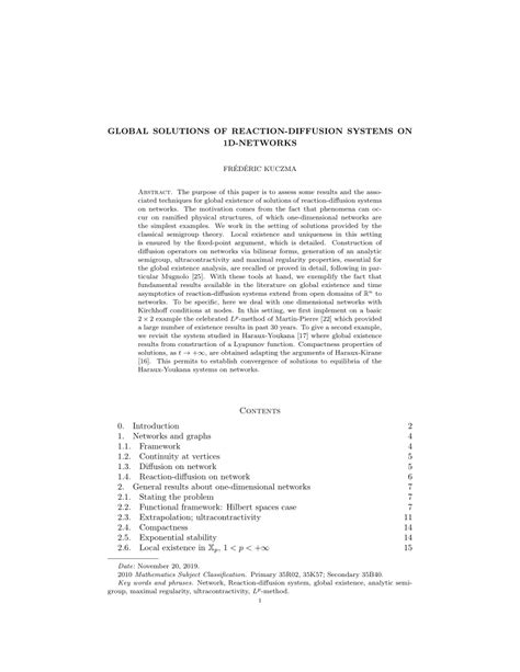 PDF GLOBAL SOLUTIONS OF REACTION DIFFUSION SYSTEMS ON 1D NETWORKS