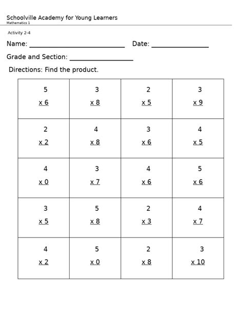 Mulplication Activity Pdf
