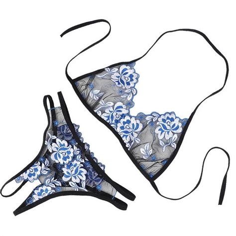 Sexy Hot Mesh Thin Flower Embroidery Bra Set Open Underwear Women