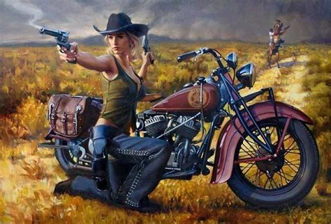 Country Girl Biker Harley Davidson Art Motorcycle Art Motorcycle