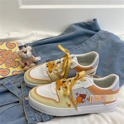 Yellow Orange Bear Print Shoes Ub2503 Uoobox