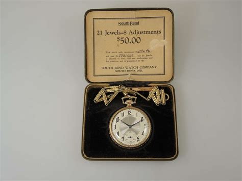 South Bend J STUDEBAKER Pocket Watch With Orig Box Chain C