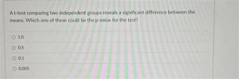 A T Test Comparing Two Independent Groups Reveals A Significant Difference Between The Means