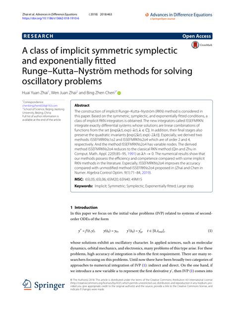 Pdf A Class Of Implicit Symmetric Symplectic And Exponentially Fitted Rungekuttanyström
