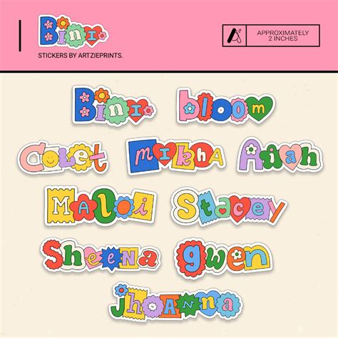 Bini Names Cutout Stickers Matte Laminated Waterproof For Laptop