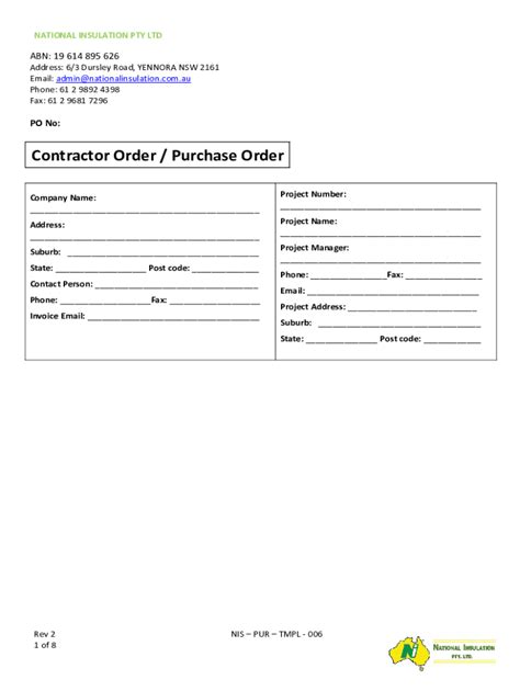 Fillable Online NIS PUR TMPL 006 Contractor Order