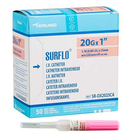 Terumo Peripheral Iv Catheter Surflo 20g 1 Inch Etfe Straight Hub