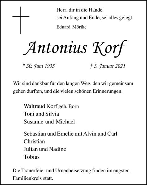 Traueranzeigen Von Antonius Kopf Trauer In Nrw De