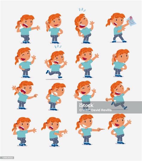 만화 캐릭터 흰색 어린 소녀 서로 다른 자세 태도 및 포즈로 설정하여 격리 된 벡터 일러스트레이션에서 다양한 활동을하고 있습니다