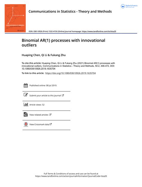 Pdf Binomial Ar1 Processes With Innovational Outliers