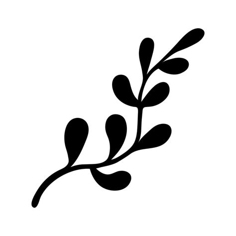 Icono De Vector De Rama Silueta Negra De Una Ramita Con Hojas Ilustración Dibujada A Mano