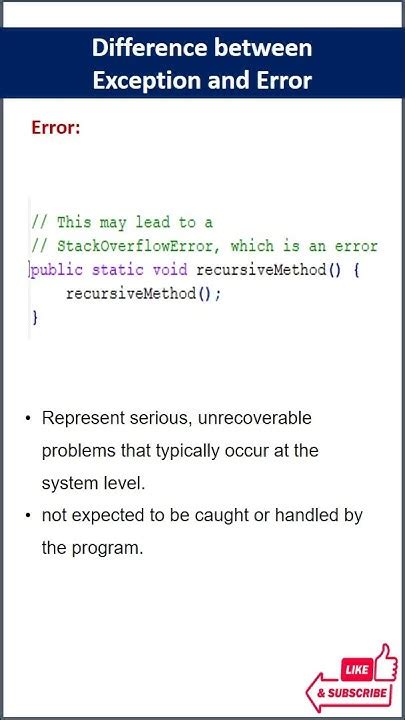 Difference Between Exception And Error Java Csharp Youtube