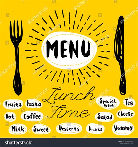 Menu Fork Knife Lunch Time Lettering Stock Vector Royalty Free