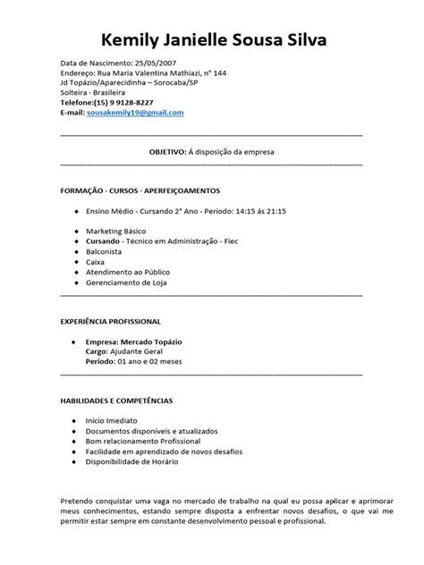 Currículo De Kemily Janielle Silva Pdf