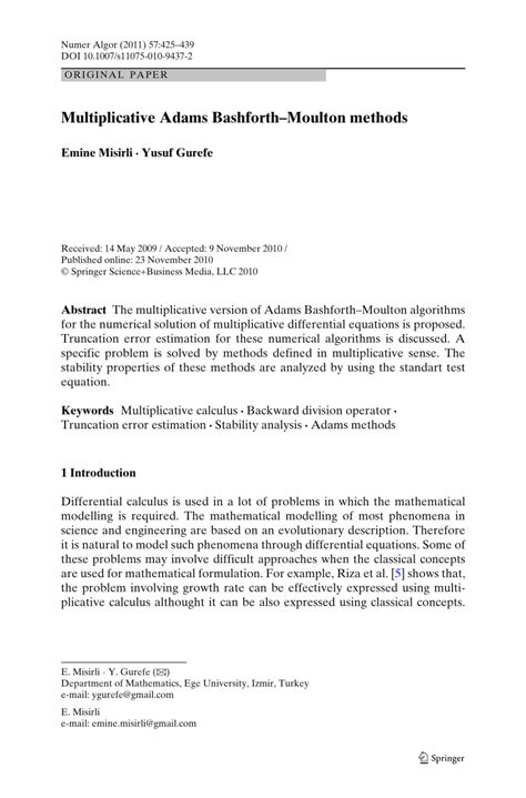 Pdf Multiplicative Adams Bashforthmoulton Methods