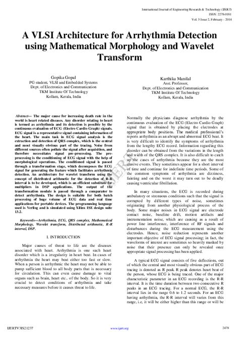 pdf a vlsi architecture for arrhythmia detection using mathematical