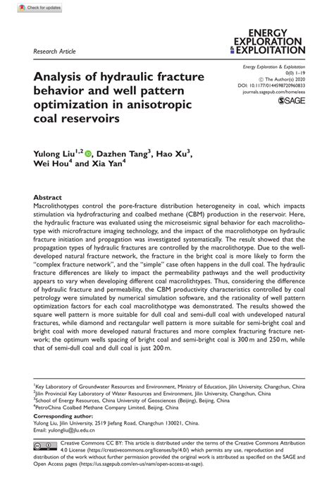 Pdf Analysis Of Hydraulic Fracture Behavior And Well Pattern Optimization In Anisotropic Coal