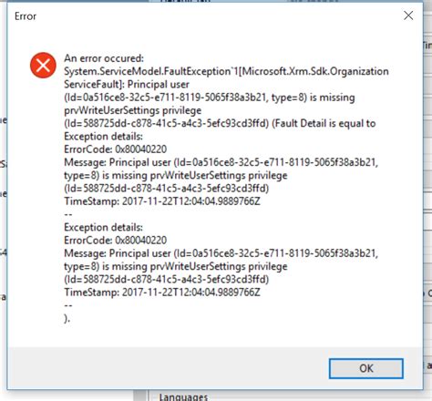 trying to update a user setting in d365 and getting an error · issue