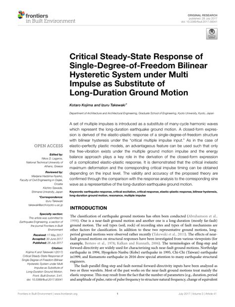 Pdf Critical Steady State Response Of Single Degree Of Freedom Bilinear Hysteretic System