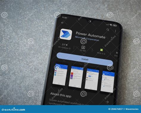 Power Automate App Play Store Page On Smartphone On Ceramic Stone