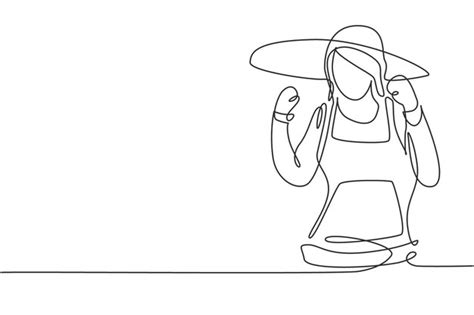 Premium Vector Continuous One Line Drawing Female Farmer With