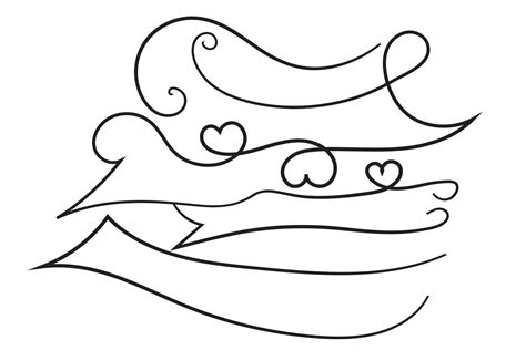 Valentines Day Curly Hearts Style Calligraphy Outline Ribbon Hand