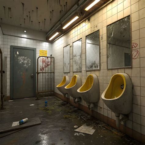 A 3d Realistic Interior Of A Dirty Public Men S Toilet Showcasing
