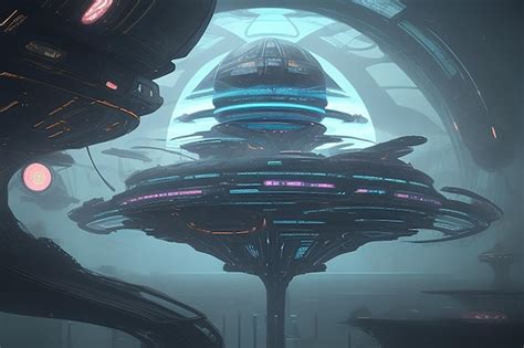 Premium AI Image Floating City Futuristic Science Lab