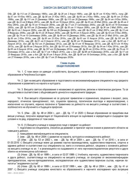 Закон за висшето образование 25 02 2020 Pdf