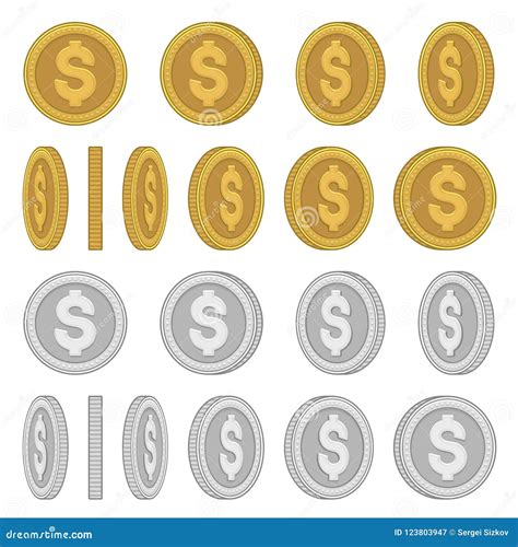 Gold And Silver Coins With Different Rotation Angles Set Vector Stock