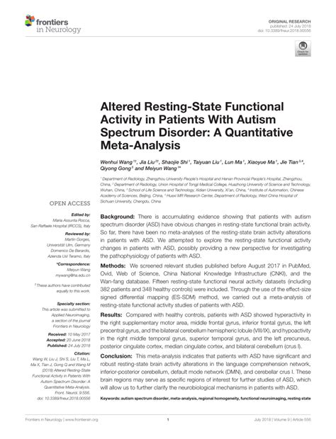 Pdf Altered Resting State Functional Activity In Patients With Autism