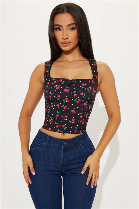 Layla Cherry Dot Top Blackcombo Fashion Nova