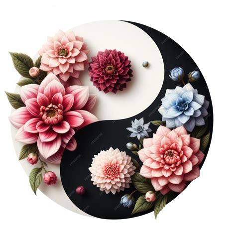 Premium Photo Realistic Flower Floral Ying Yang Symbol Isolated On