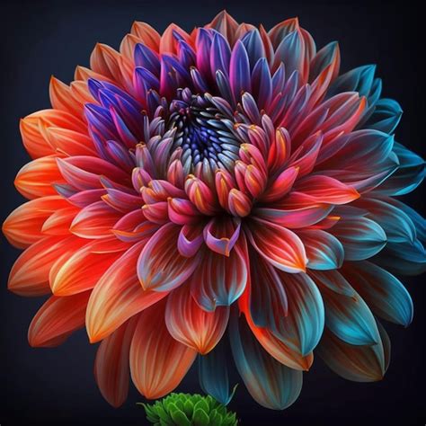 Premium Photo Brightly Colored Flower With A Green Stem On A Black