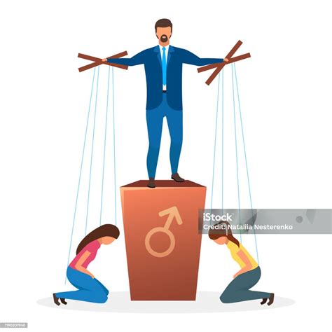 가부장제 정치 시스템 은유 평면 벡터 그림입니다 정치에서 여성에 대한 가부장적 장벽 정부의 형태 남자의 기본 힘 여성 만화