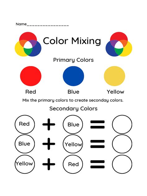 Art Color Mixing Primary And Secondary Color Worksheet Pdf