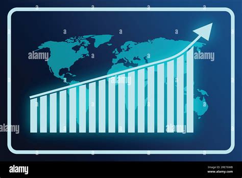 Business Graph With Growing Rising Arrow And World Map On Blue Background Business Concept