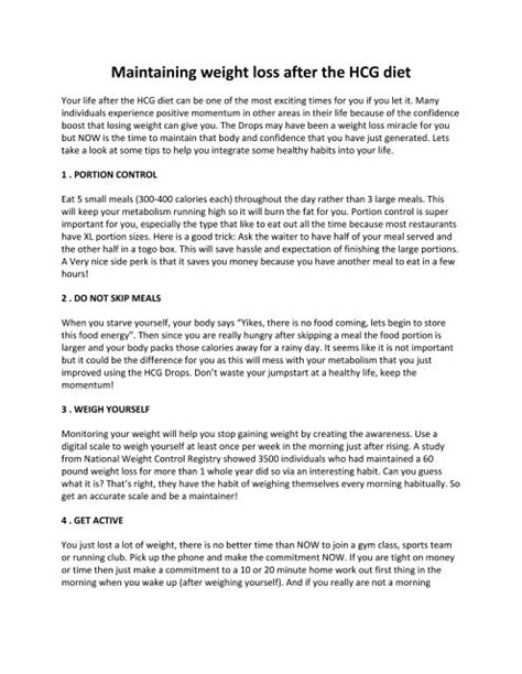 Maintaining Weight Loss After The Hcg Diet