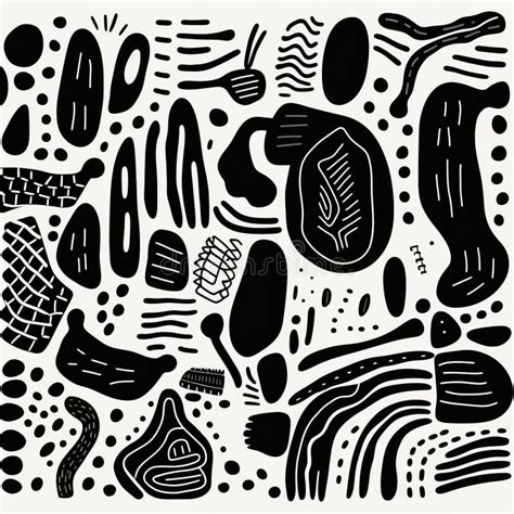 Vibrant Black Abstract Line Drawings With Organic Shapes And Playful Patterns Stock Illustration