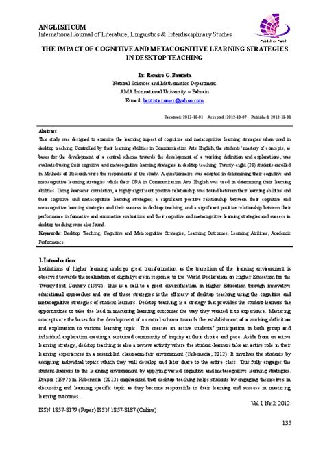 Pdf The Impact Of Cognitive And Metacognitive Learning Strategies In Desktop Teaching