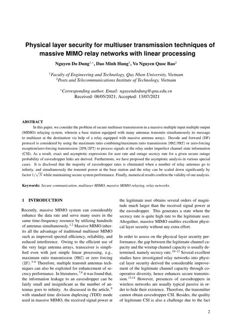 Pdf Physical Layer Security For Multiuser Transmission Techniques Of