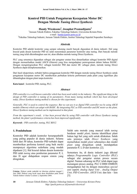 Pdf Kontrol Pid Untuk Pengaturan Kecepatan Motor Dc Dengan Metode