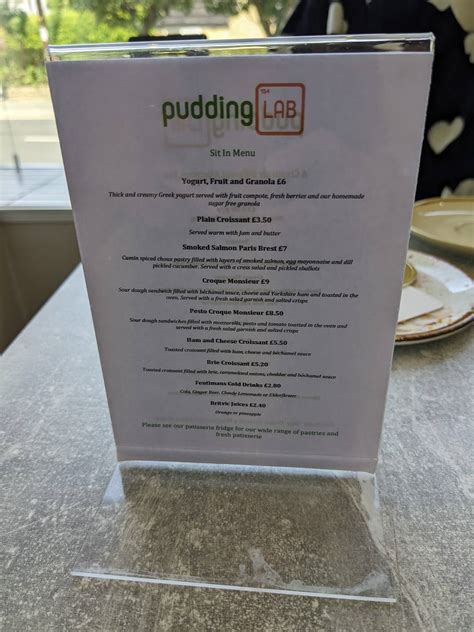 Menu At Pudding Lab Cafe Boston Spa 154a High St