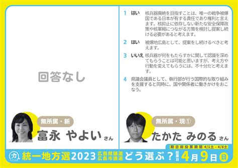 カクワカ広島〜核政策を知りたい広島若者有権者の会〜 On Twitter 📍府中市神石郡 加納たかひこ さん 山口こうじ さん 回答が得