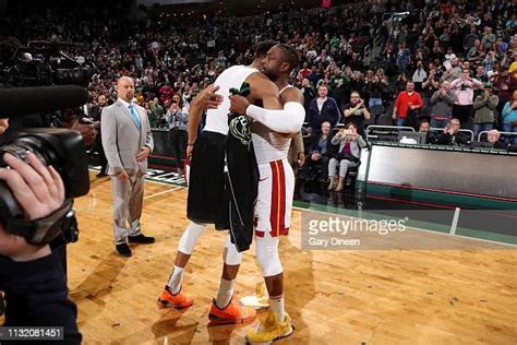 Dwyane Wade Of The Miami Heat Hugs Giannis Antetokounmpo After The