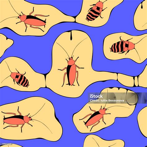 동양 및 마다가스카르 바퀴벌레 딱정벌레 곤충의 벡터 원활한 패턴 해충 방제 배경과 질감 곤충에 대한 스톡 벡터 아트 및 기타