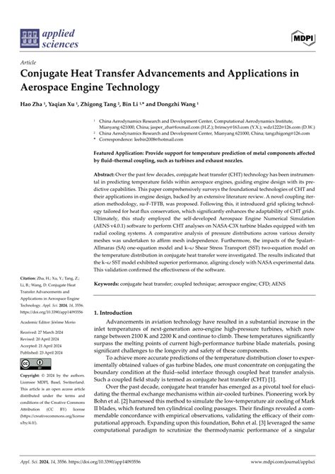Pdf Conjugate Heat Transfer Advancements And Applications In Aerospace Engine Technology