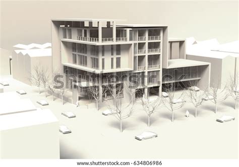 3d Building Mass Model Wood White Stock Illustration 634806986