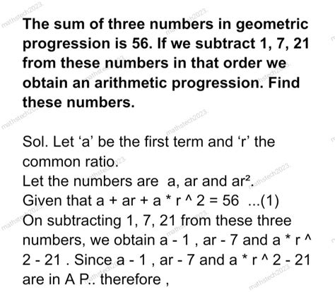 A2z The Sum Of Three Numbers In Geometric Progression Is 56 If We